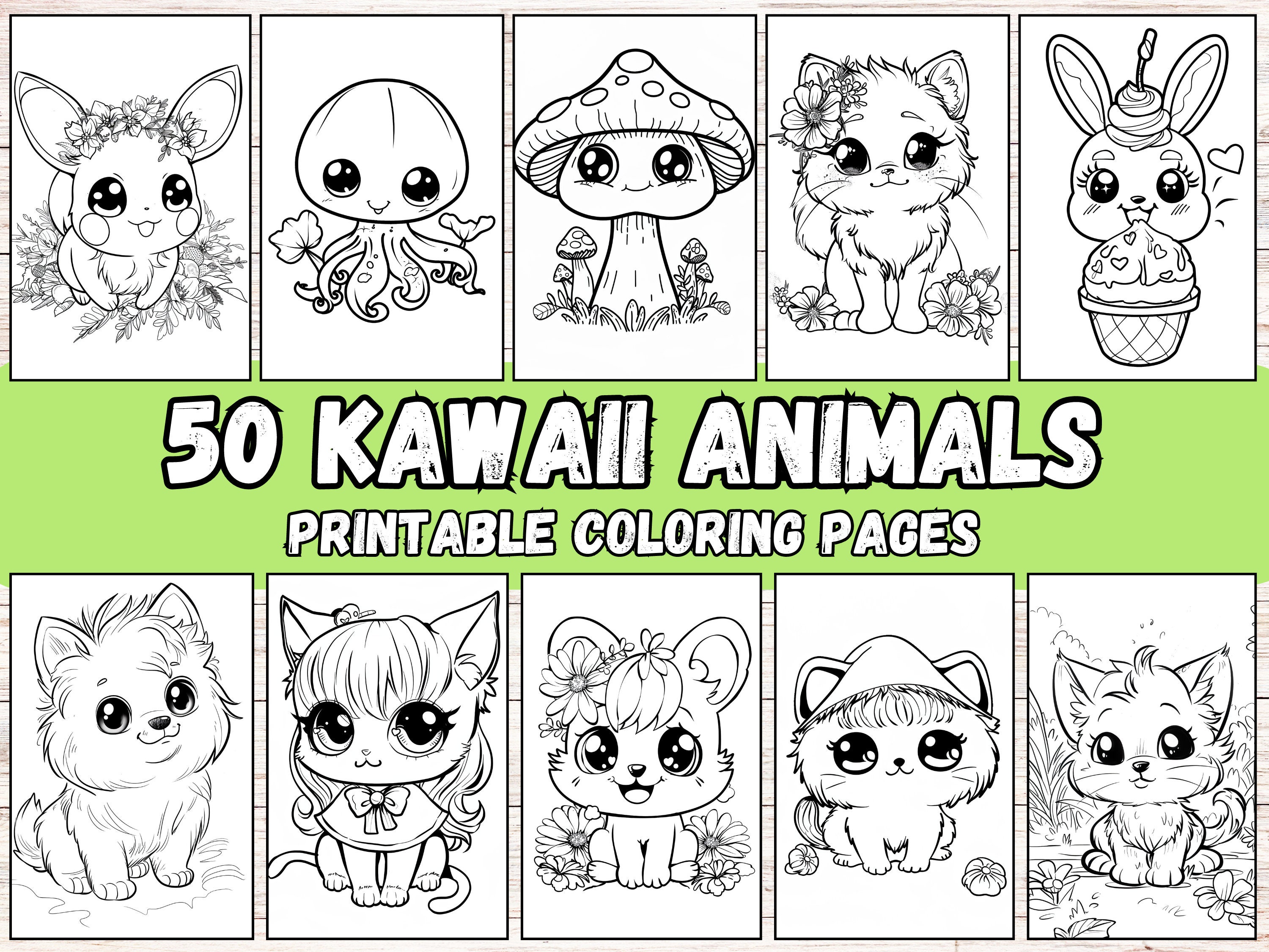Kawaii Coloring Pages 50 Cute Kawaii Animals Printable Coloring Pages ...