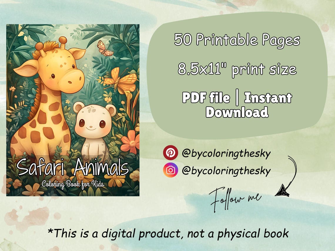 50 Safari Animals Coloring Pages for Kids – Digital Download, Fun ...