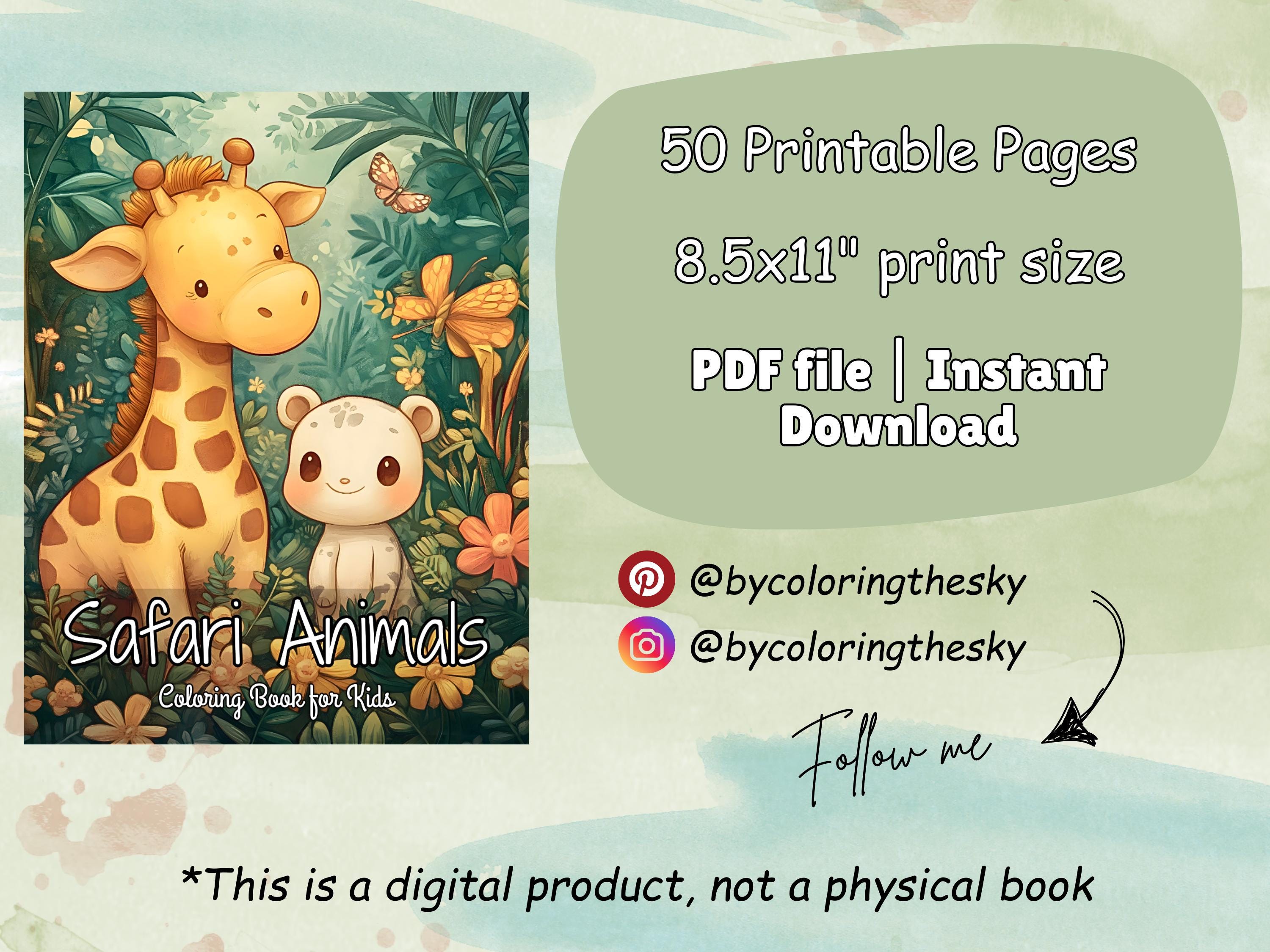 50 Safari Animals Coloring Pages for Kids – Digital Download, Fun ...