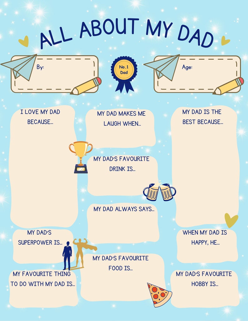 Father's Day Questionnaire, All About My Dad, Fill in the Blanks for ...
