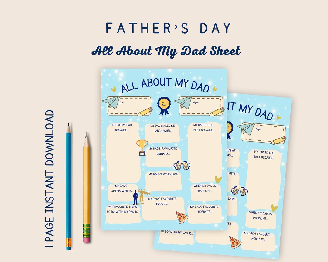 Father's Day Questionnaire, All About My Dad, Fill in the Blanks for ...