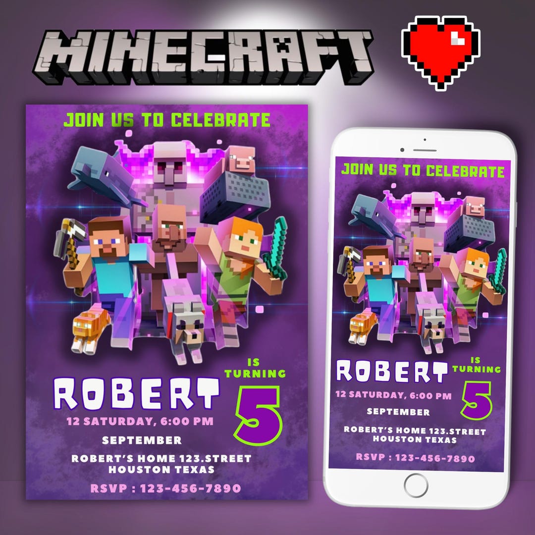 Editable Minecraft Birthday Invitation, Editable Minecrafter Invitation ...