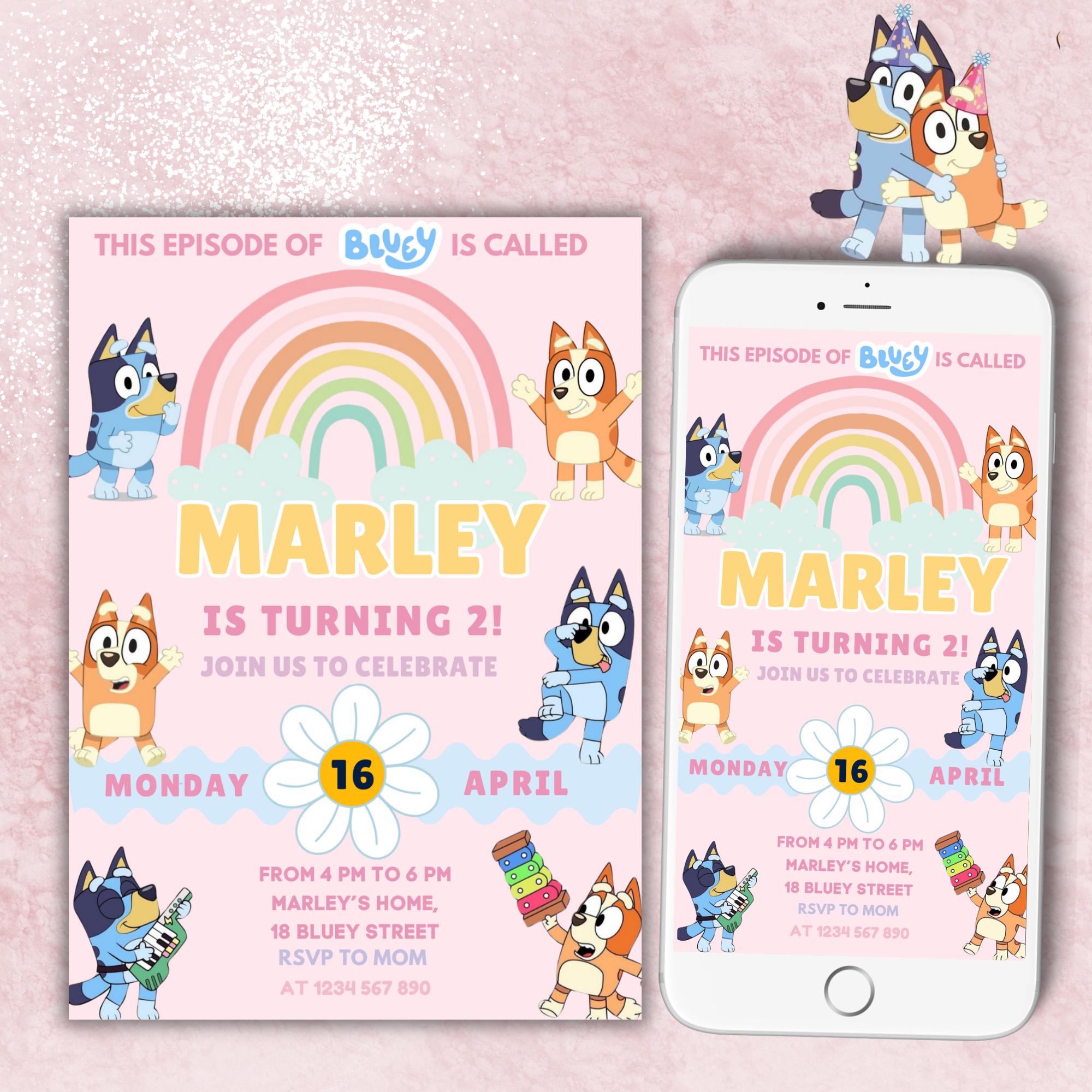 Editable Girl Bluey Birthday Invitation Template, Printable Bluey ...