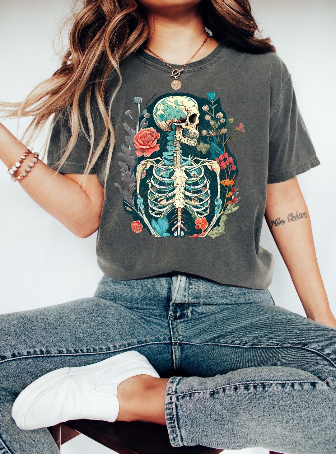 Floral Skeleton Shirt, Whimsigoth Shirt, Skeleton Apparel, Dark ...