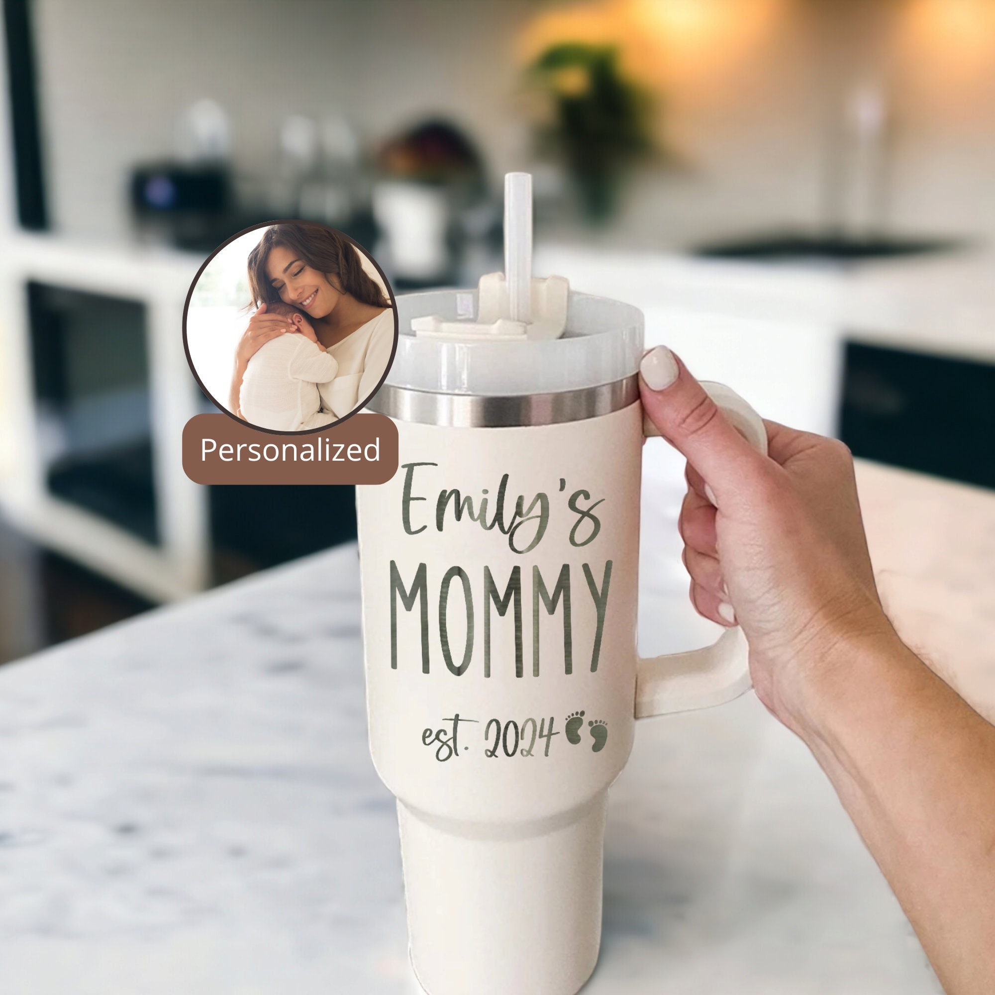 Personalized Mom Tumbler With Handle, New Mom Water Bottle, Mommy ...