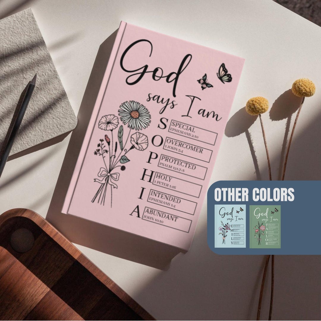 Christian Name Journal, God Says I Am Notebook, Name With Bible Verses ...
