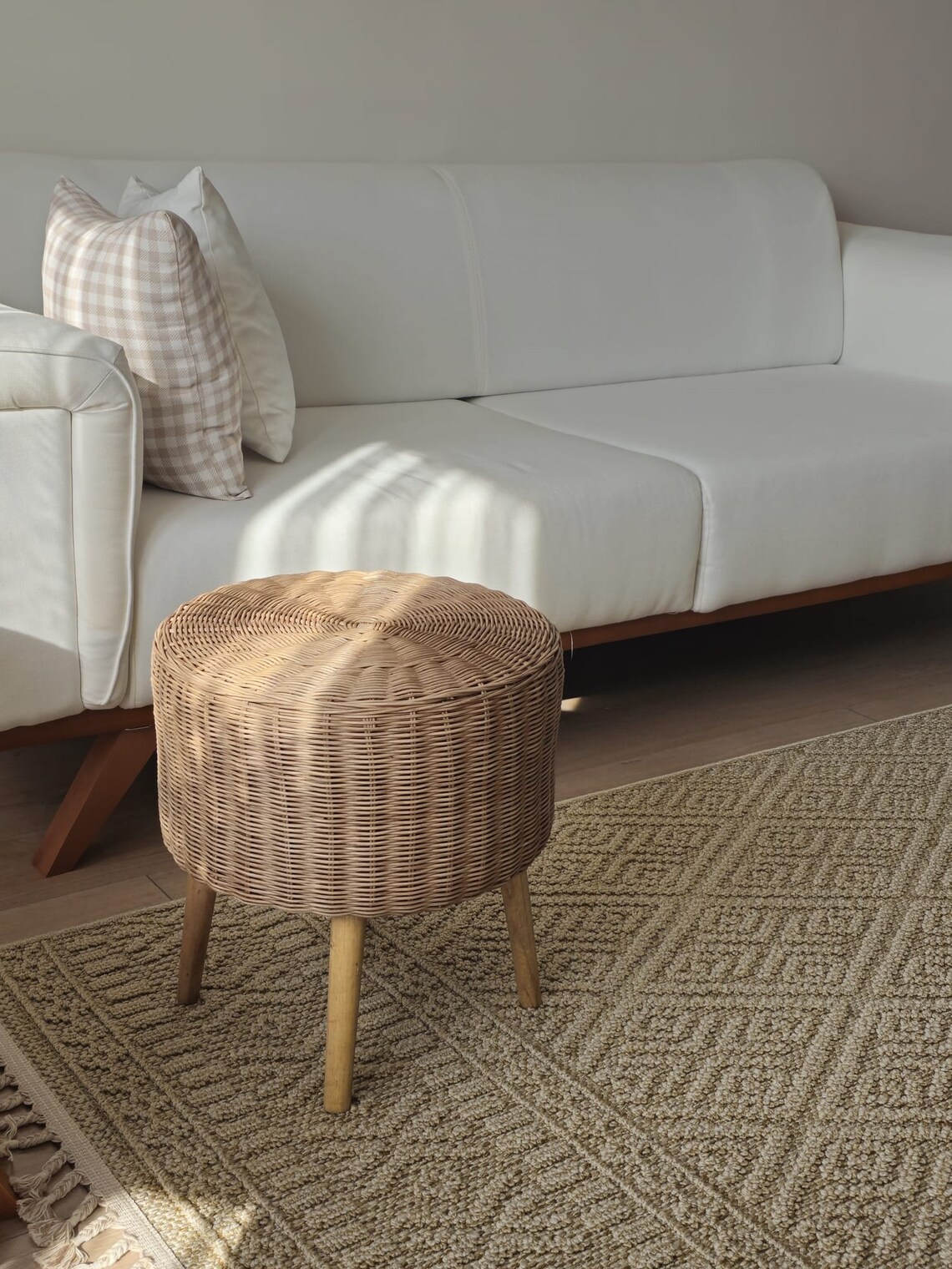 Pouf Bench Wicker Hand Knitted Pouf Bench Ottoman Pouf 35cm Stool ...