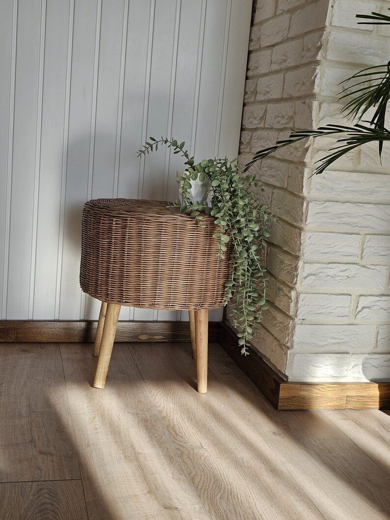 Pouf Bench Wicker Hand Knitted Pouf Bench Ottoman Pouf 35cm Stool ...