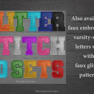 Faux Embroidery Letters PNG Set, Black Sequin, Varsity Letters, Digital ...