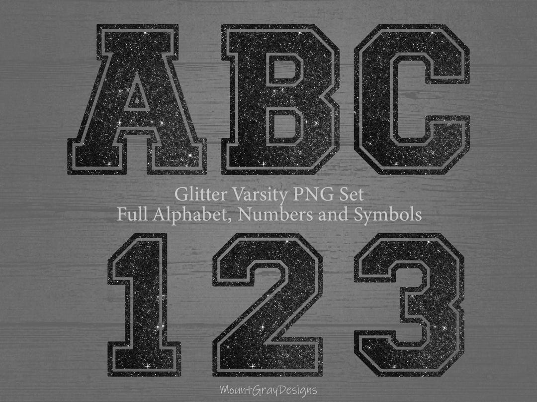 Faux Glitter Letters PNG, Black Varsity Letters, Collegiate Font ...