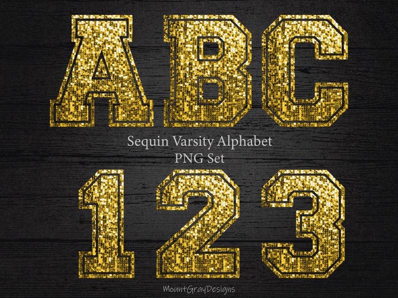 Faux Sequin Letters PNG, Gold Varsity Letters, Collegiate Font, Sports Sublimation, Bling Letter ...