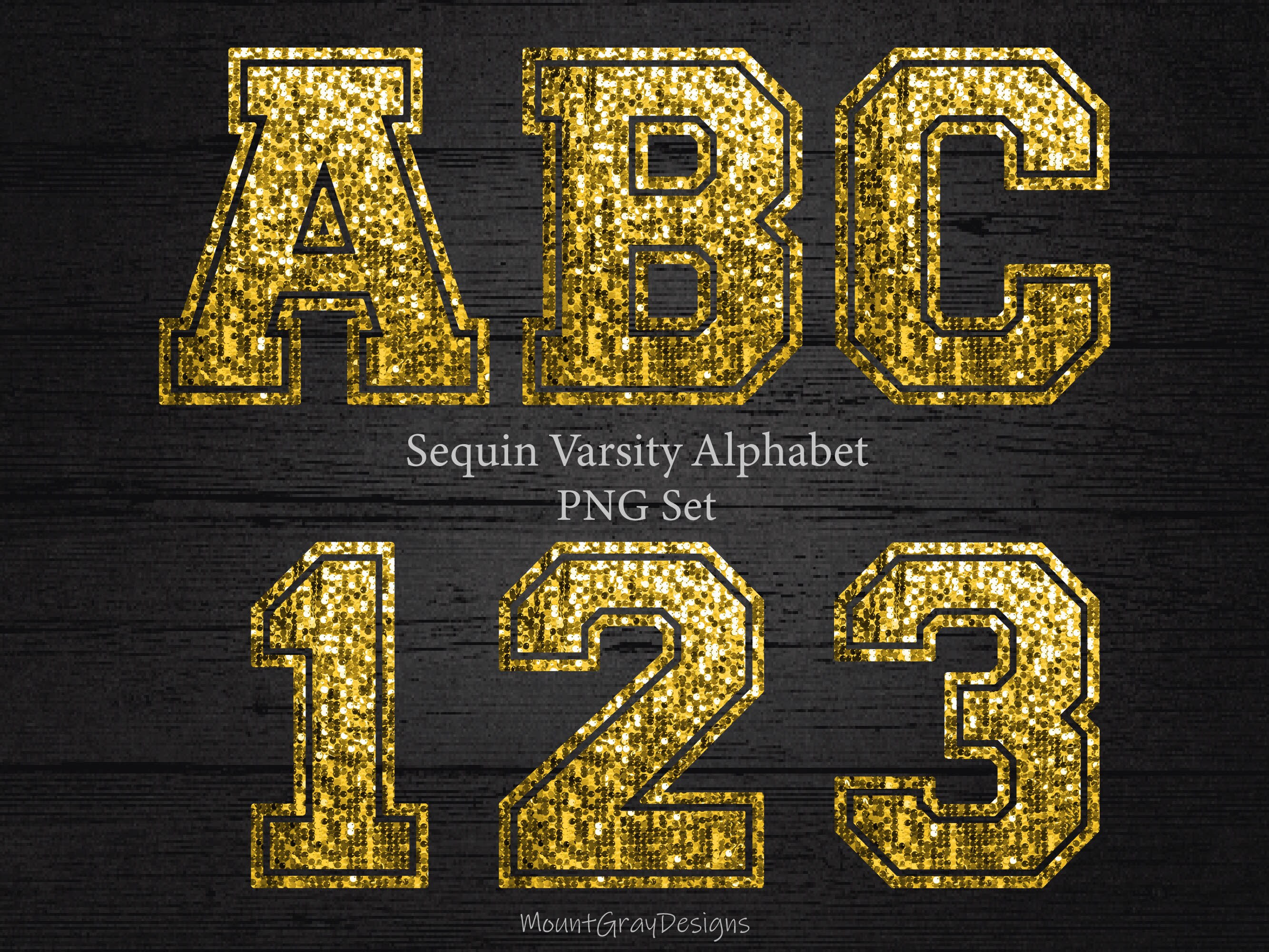 Faux Sequin Letters PNG, Gold Varsity Letters, Collegiate Font, Sports ...