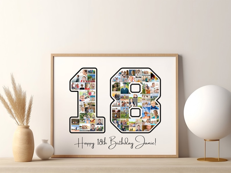 18th Birthday Photo Collage Template, Custom Number Collage Canva Frame ...