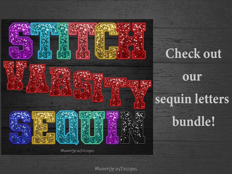 Faux Embroidery Letters PNG Set, Black Sequin, Varsity Letters, Digital ...