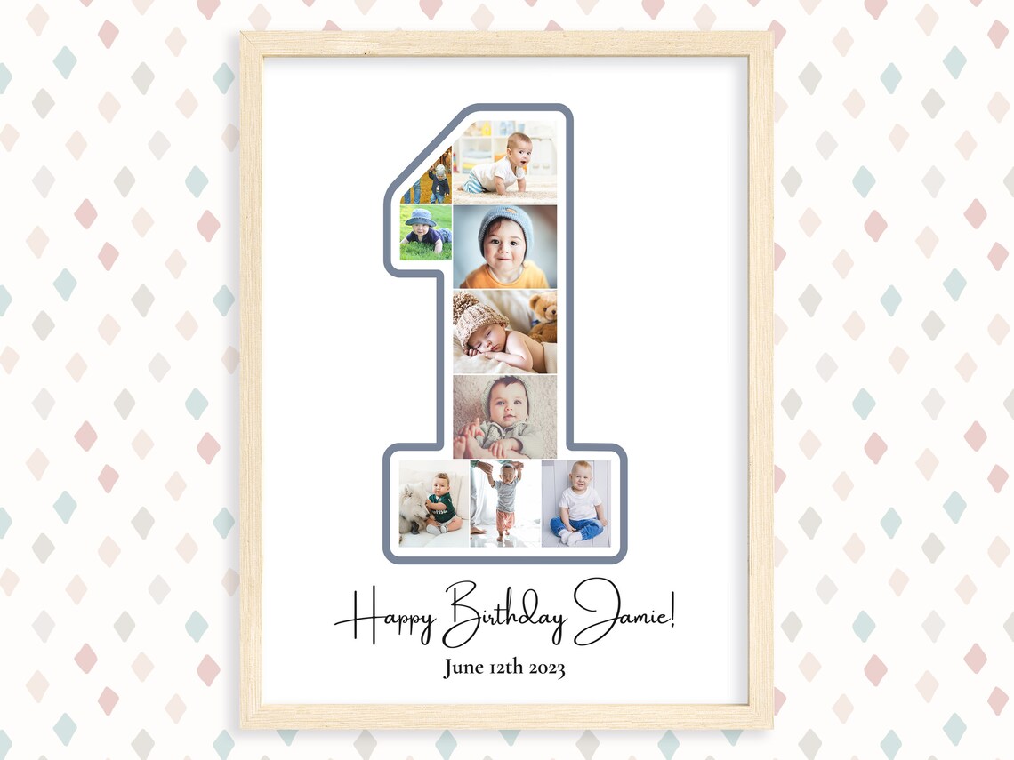 1st Birthday Photo Collage Template, 1st Anniversary Gift, Editable ...