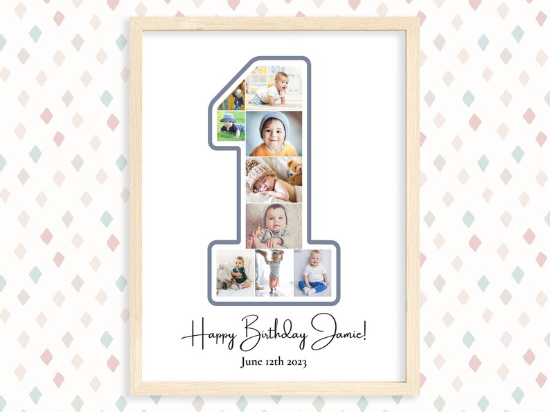 1st Birthday Photo Collage Template, 1st Anniversary Gift, Editable ...