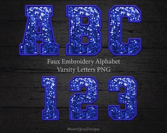 Faux Embroidery Letters PNG Set, Black Sequin, Varsity Letters, Digital ...
