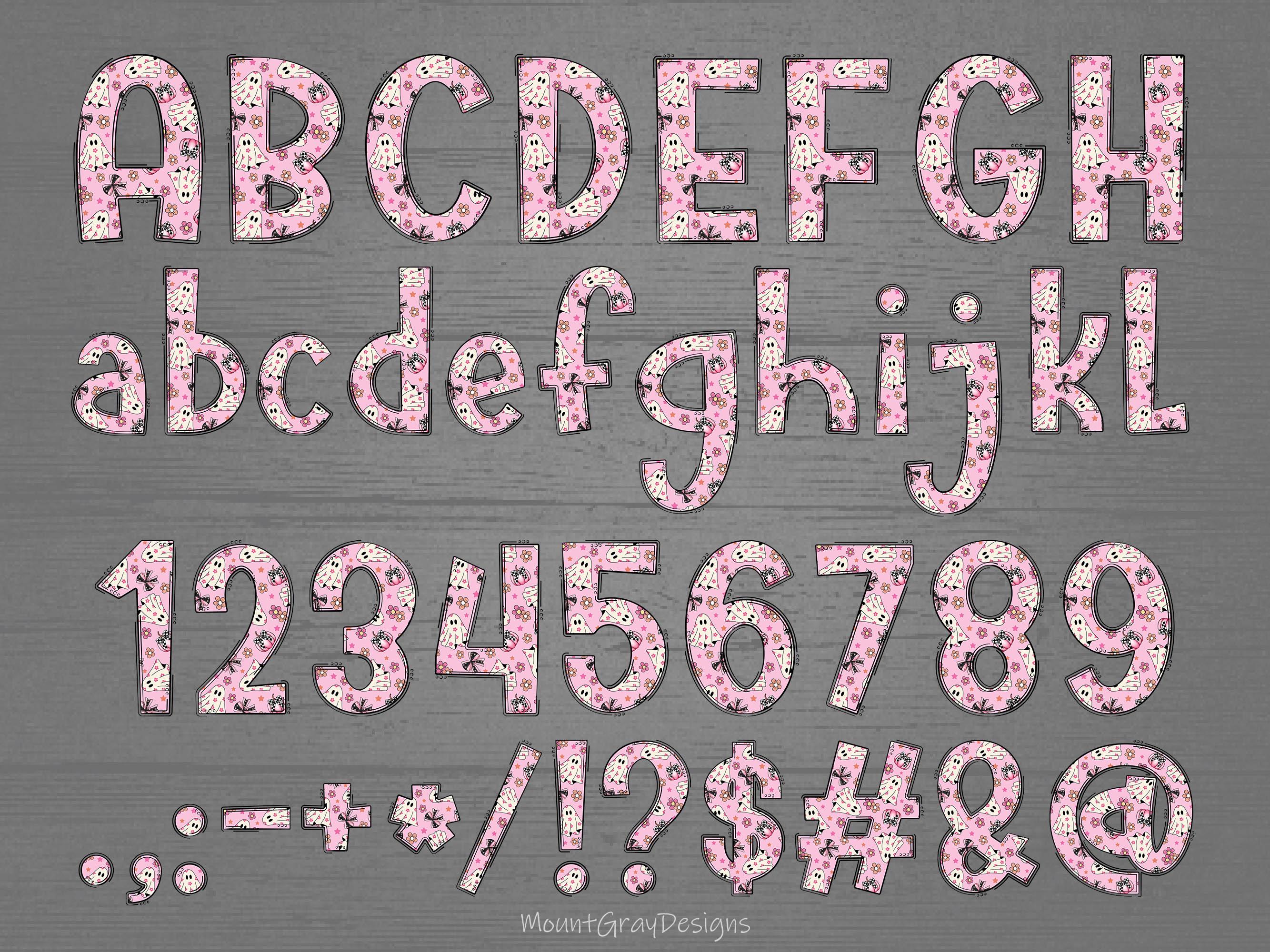 Halloween Alphabet PNG Set, Cute Halloween Pink Letters Numbers and ...