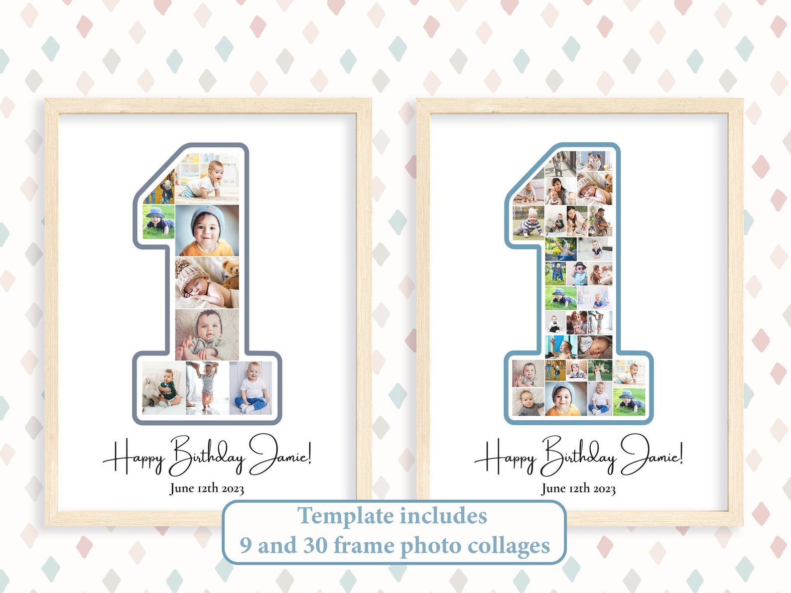 1st Birthday Photo Collage Template, 1st Anniversary Gift, Editable ...
