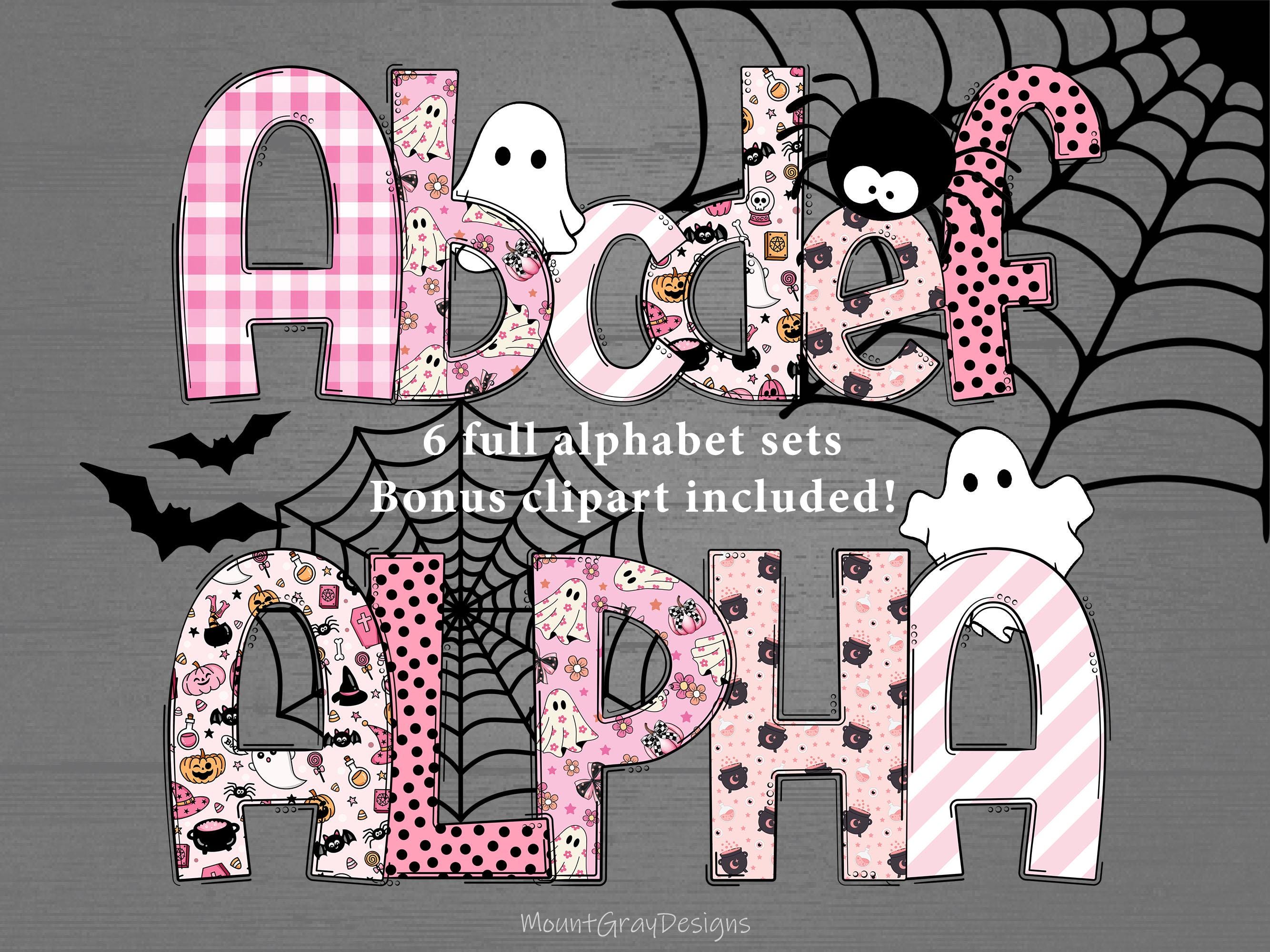 Halloween Alphabet PNG Set, Cute Halloween Pink Letters Numbers and ...