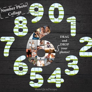 Number Photo Collage Template, Editable Canva Frames, Custom Picture ...