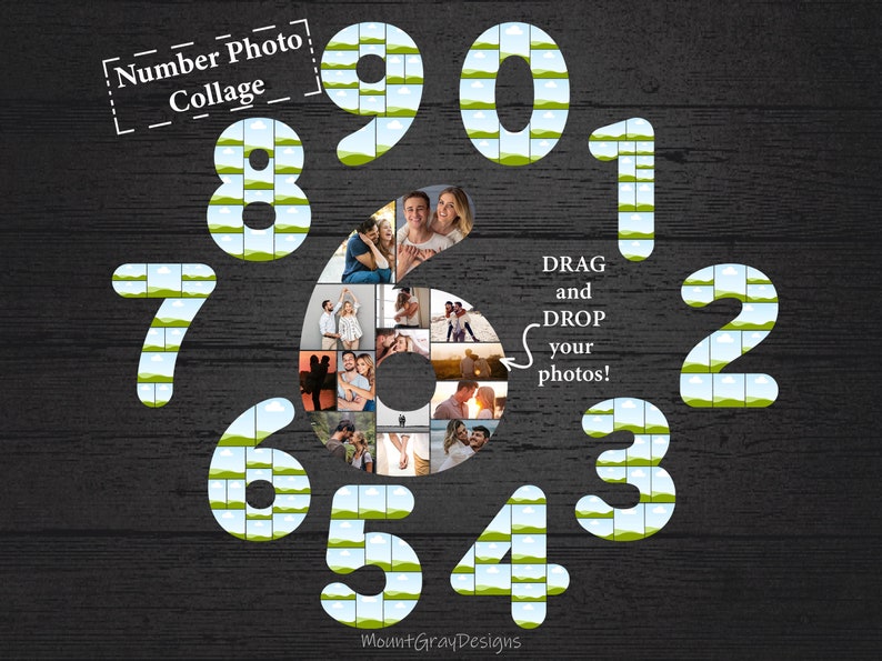 Number Photo Collage Template, Editable Canva Frames, Custom Picture ...