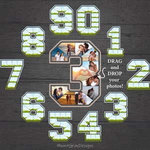 Number Photo Collage Template, Editable Canva Frames, Custom Picture ...