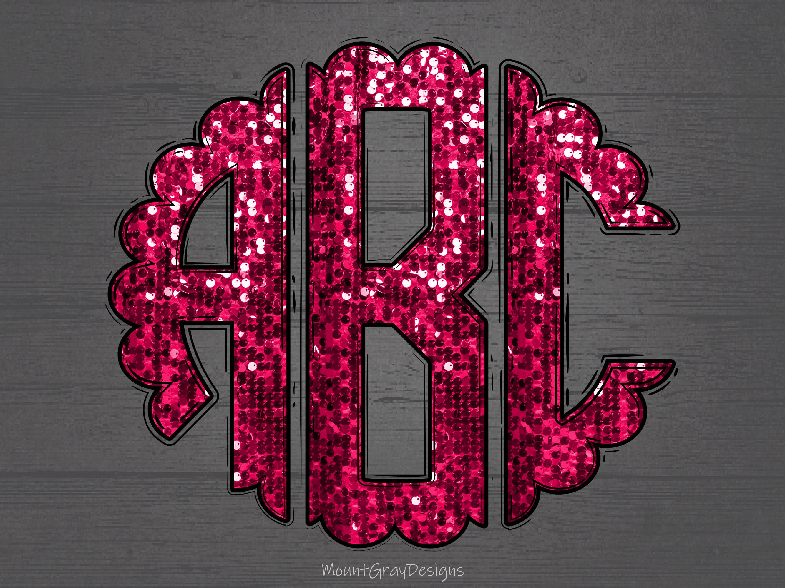 Scalloped Monogram PNG, Pink Faux Sequin Glitter Round Monogram, Doodle ...