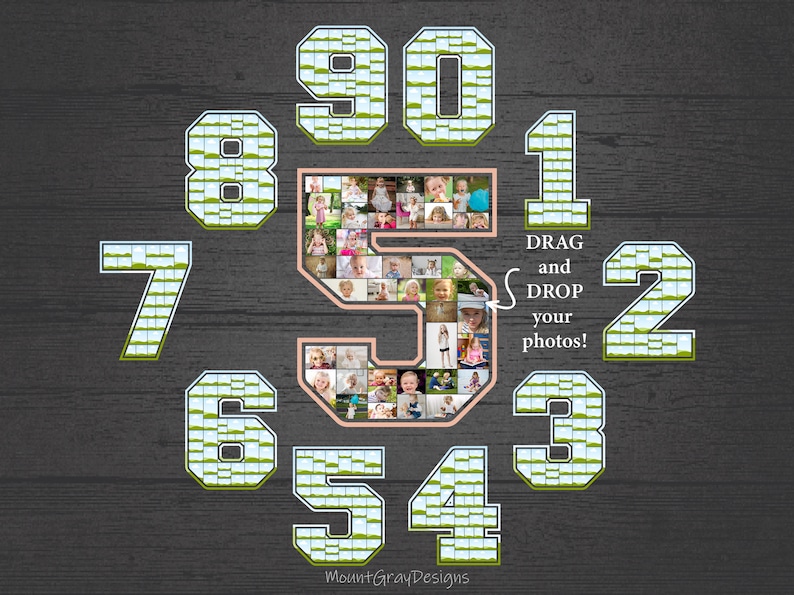Number Photo Collage Template, Editable Canva Frames, Custom Picture ...