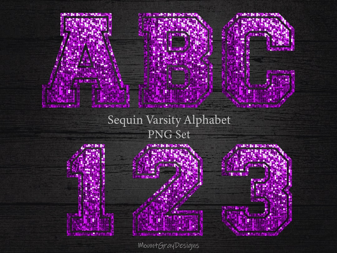 Purple Sequin Letters PNG Set, Sports Jersey College Varsity Font ...