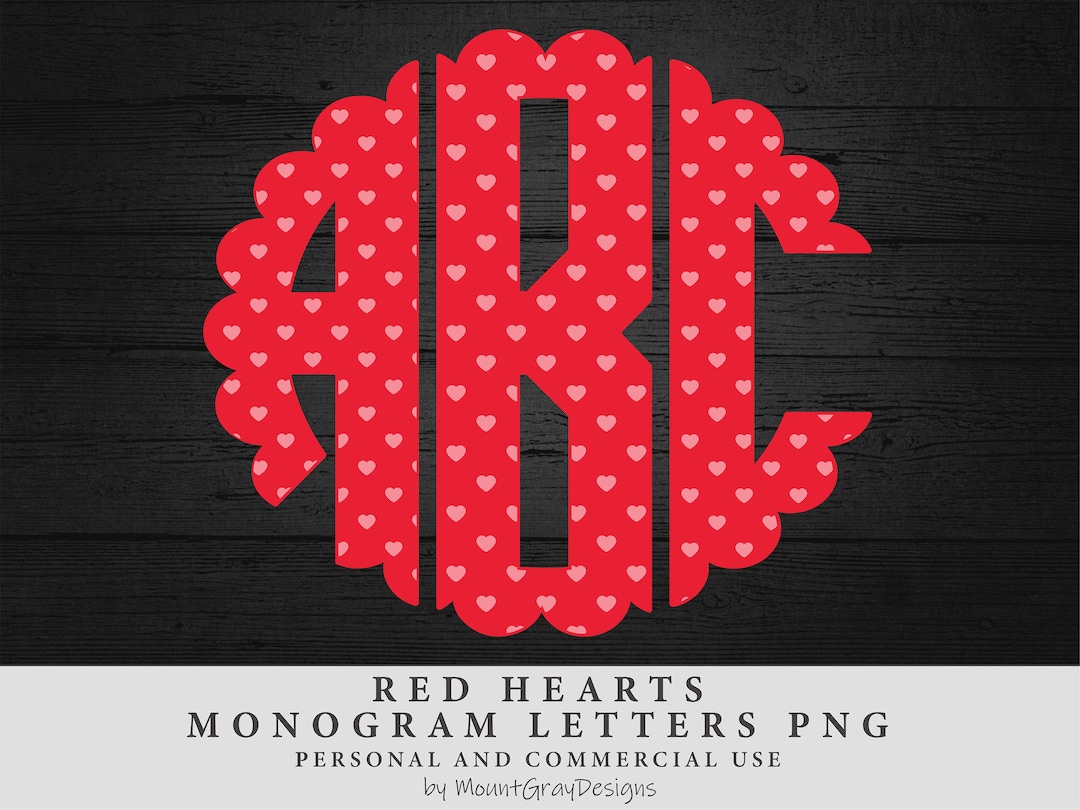 Red Hearts Monogram Letters PNG, Valentine's Day, Scalloped Monogram ...