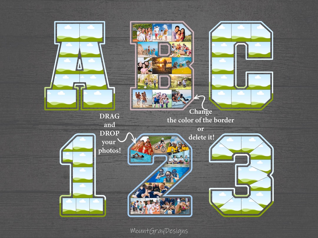 Letters & Numbers Photo Collage Template, Alphabet Photo Collage, Canva ...