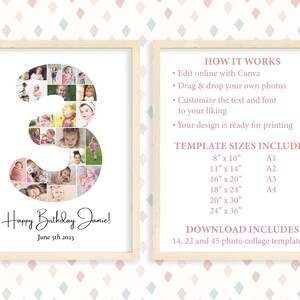 3rd Birthday Photo Collage Template, Custom Number Collage Canva Frame ...