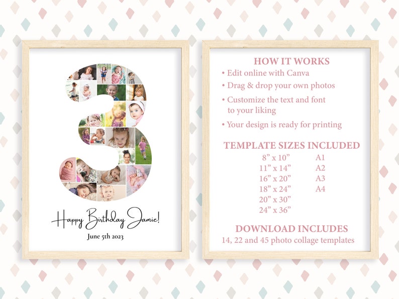 3rd Birthday Photo Collage Template, Custom Number Collage Canva Frame ...