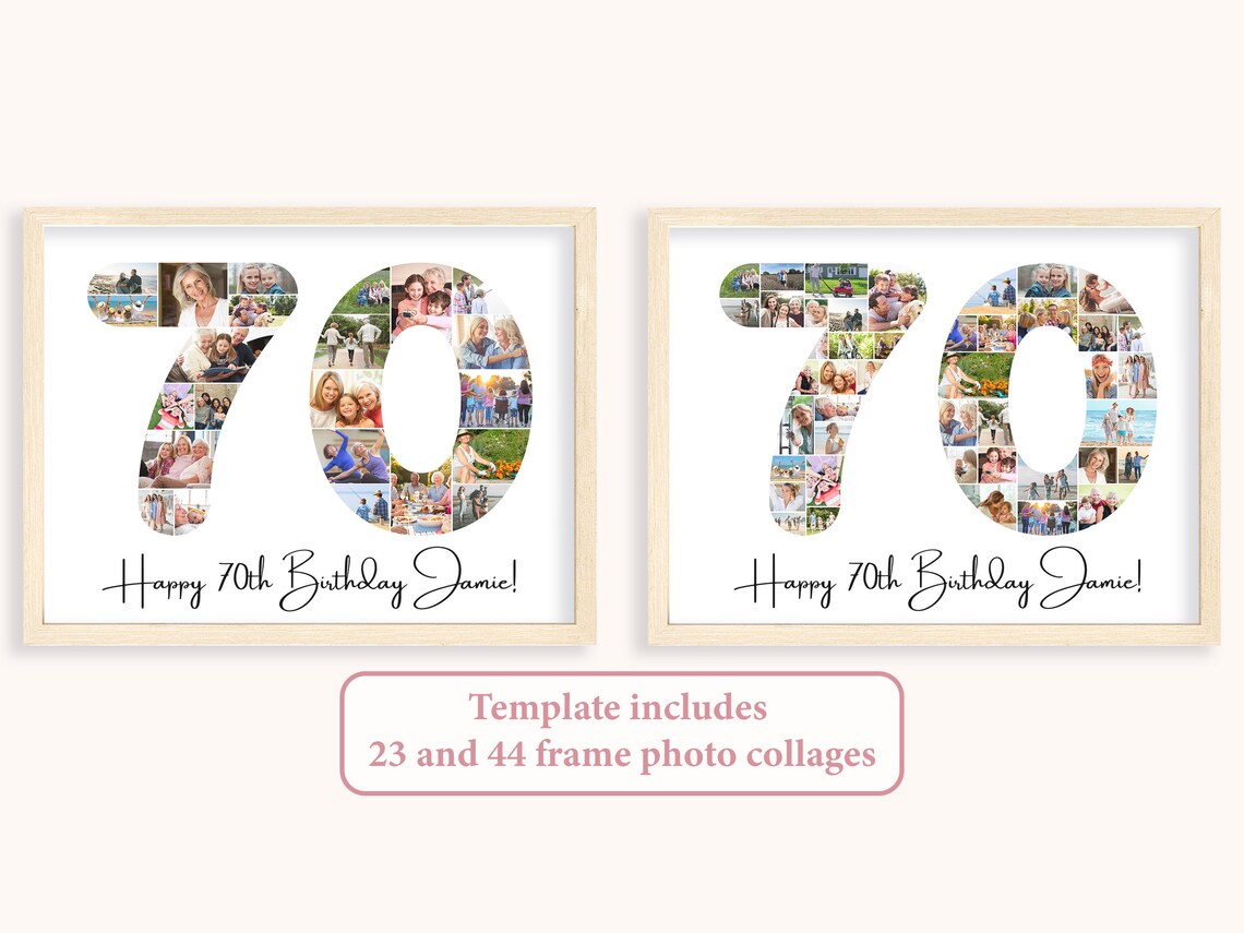 70th Birthday Photo Collage Template, Custom Number Collage Canva Frame ...
