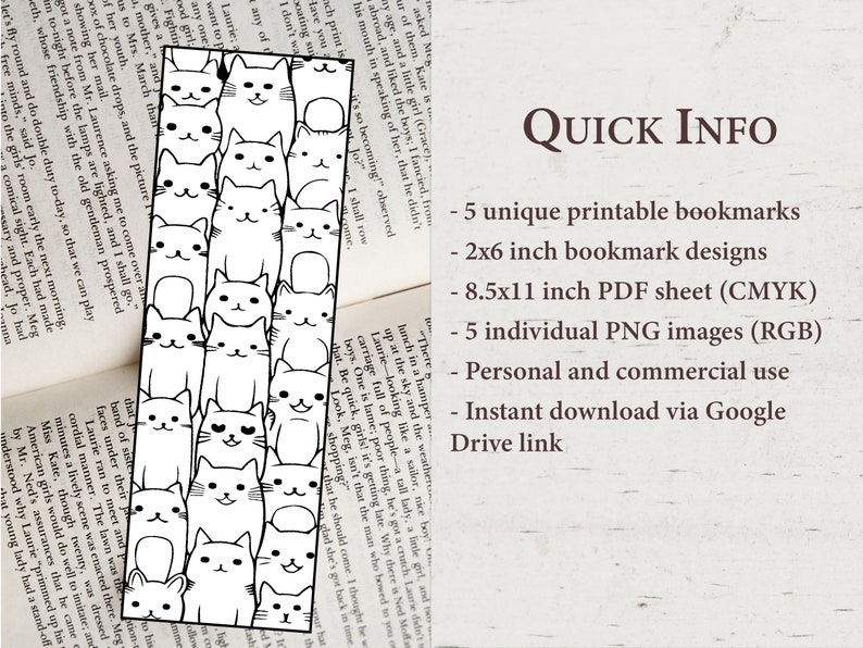 Cute Cats Printable Coloring Bookmarks PNG & PDF Bookmark - Etsy