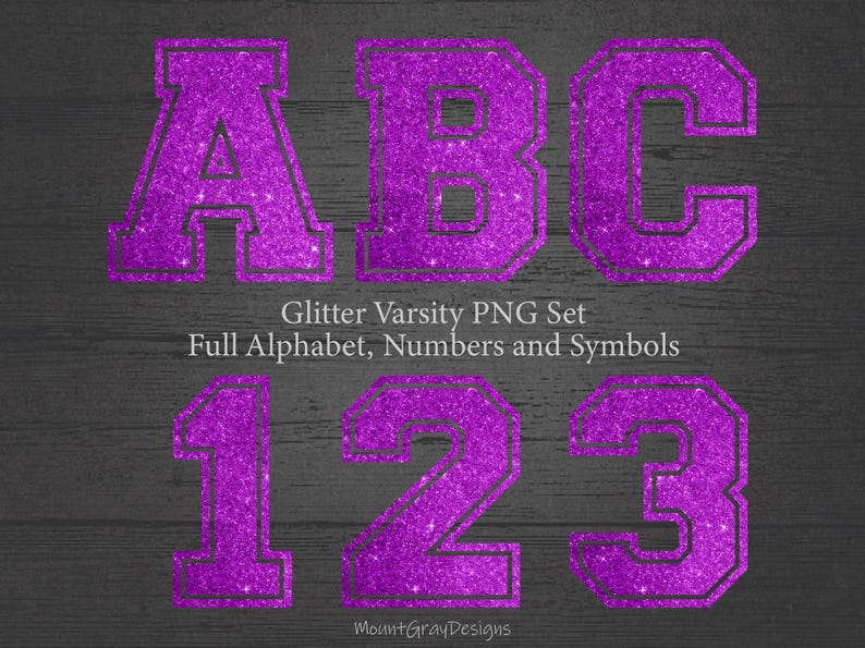 Purple Glitter Letters PNG, Faux Glitter Alphabet, College Varsity ...