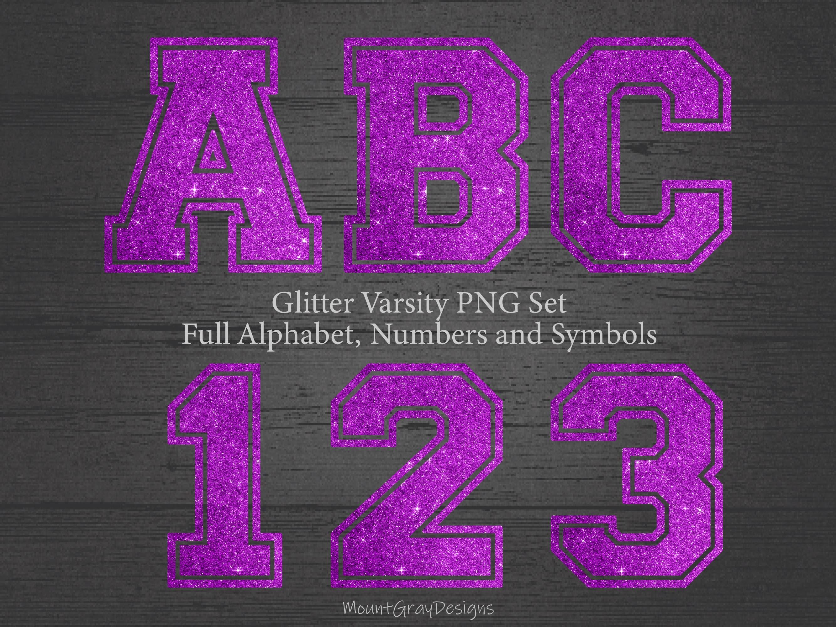 Purple Glitter Letters PNG, Faux Glitter Alphabet, College Varsity ...