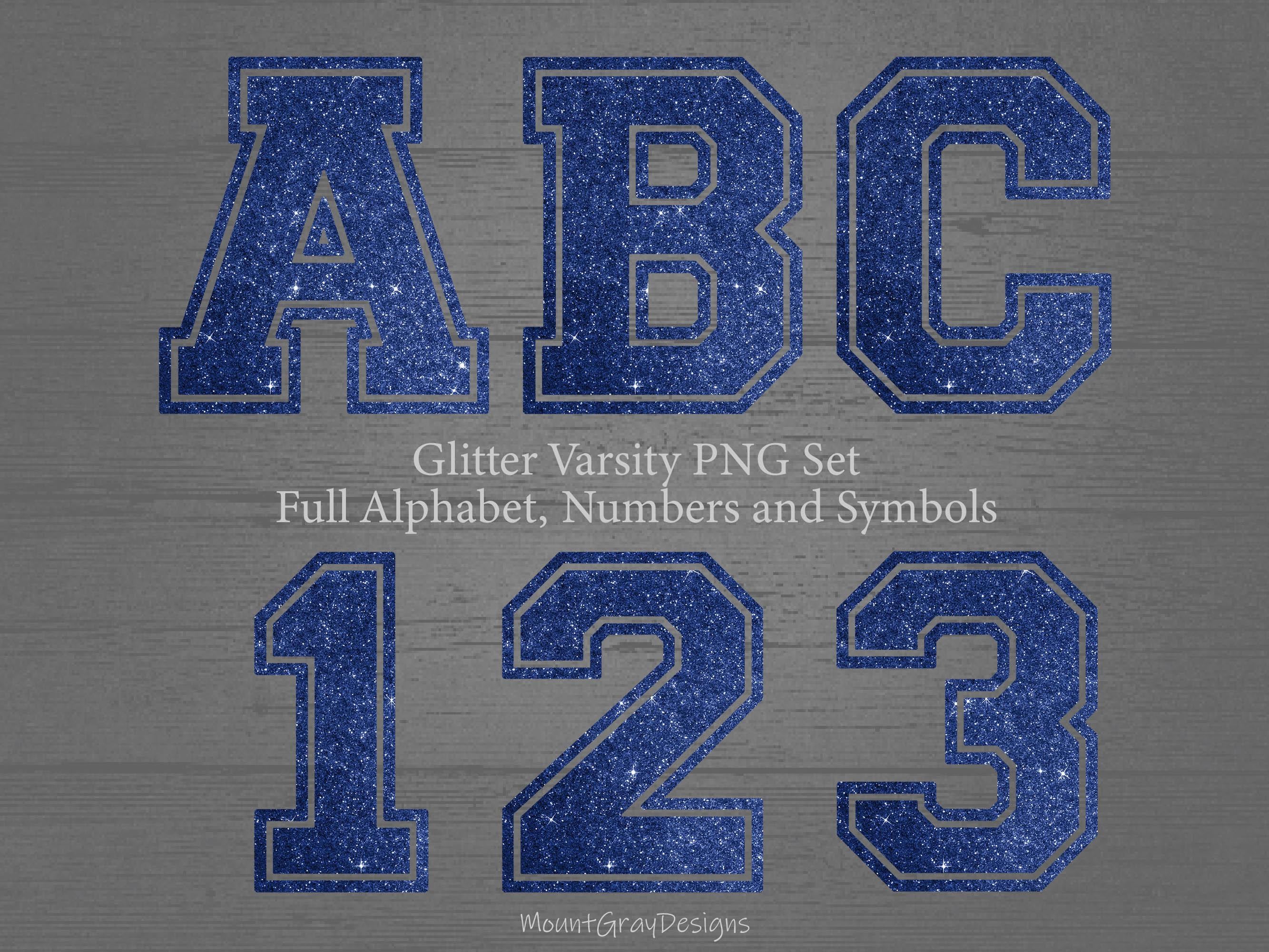 Faux Glitter Letters PNG, Blue Varsity Letters, Collegiate Font, Sports ...