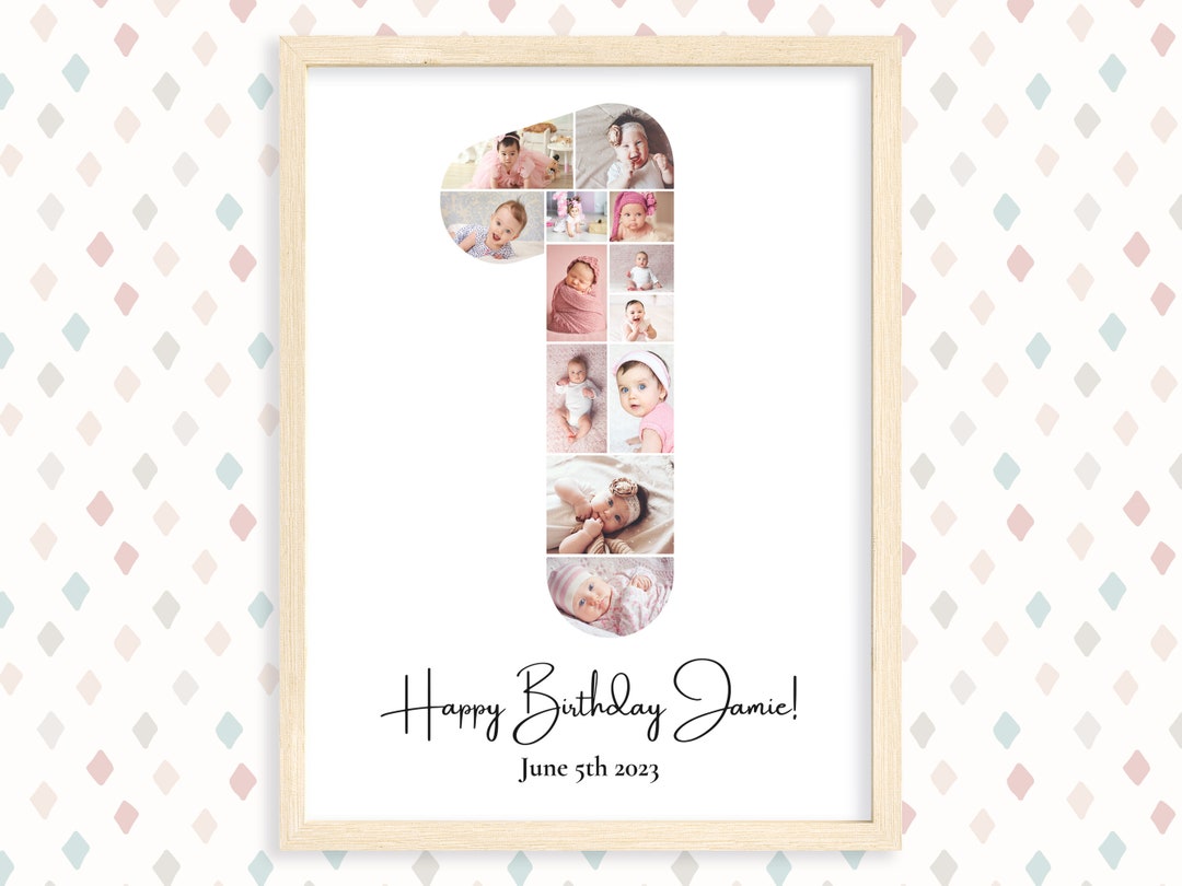 1st Birthday Photo Collage Template, 1st Anniversary Gift, Editable ...