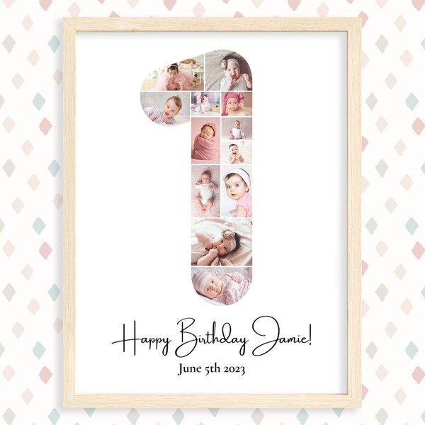 Custom First Birthday Photo Collage Canva Template 1st Birthday Party ...