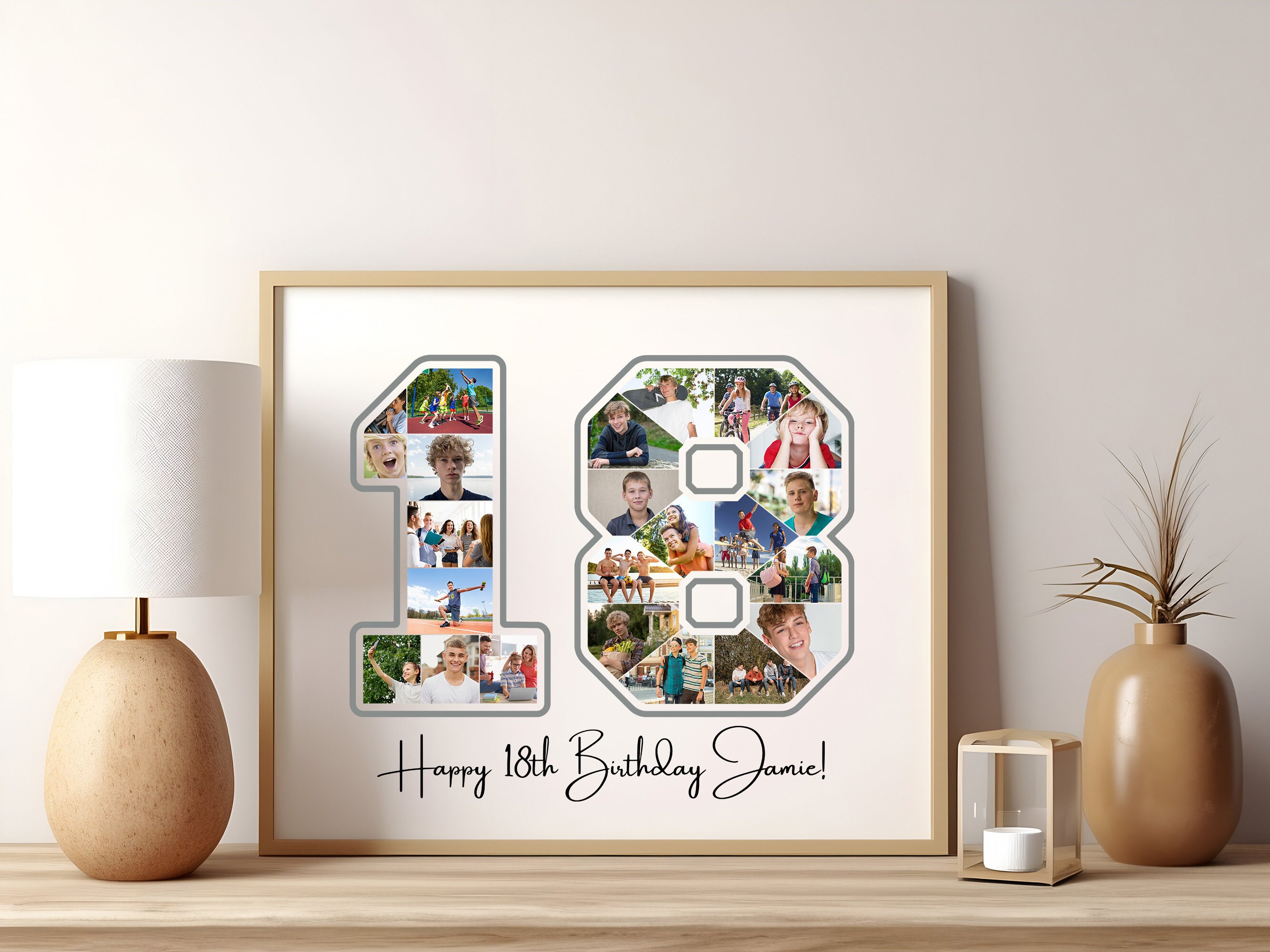 18th Birthday Photo Collage Template, Custom Number Collage Canva Frame ...