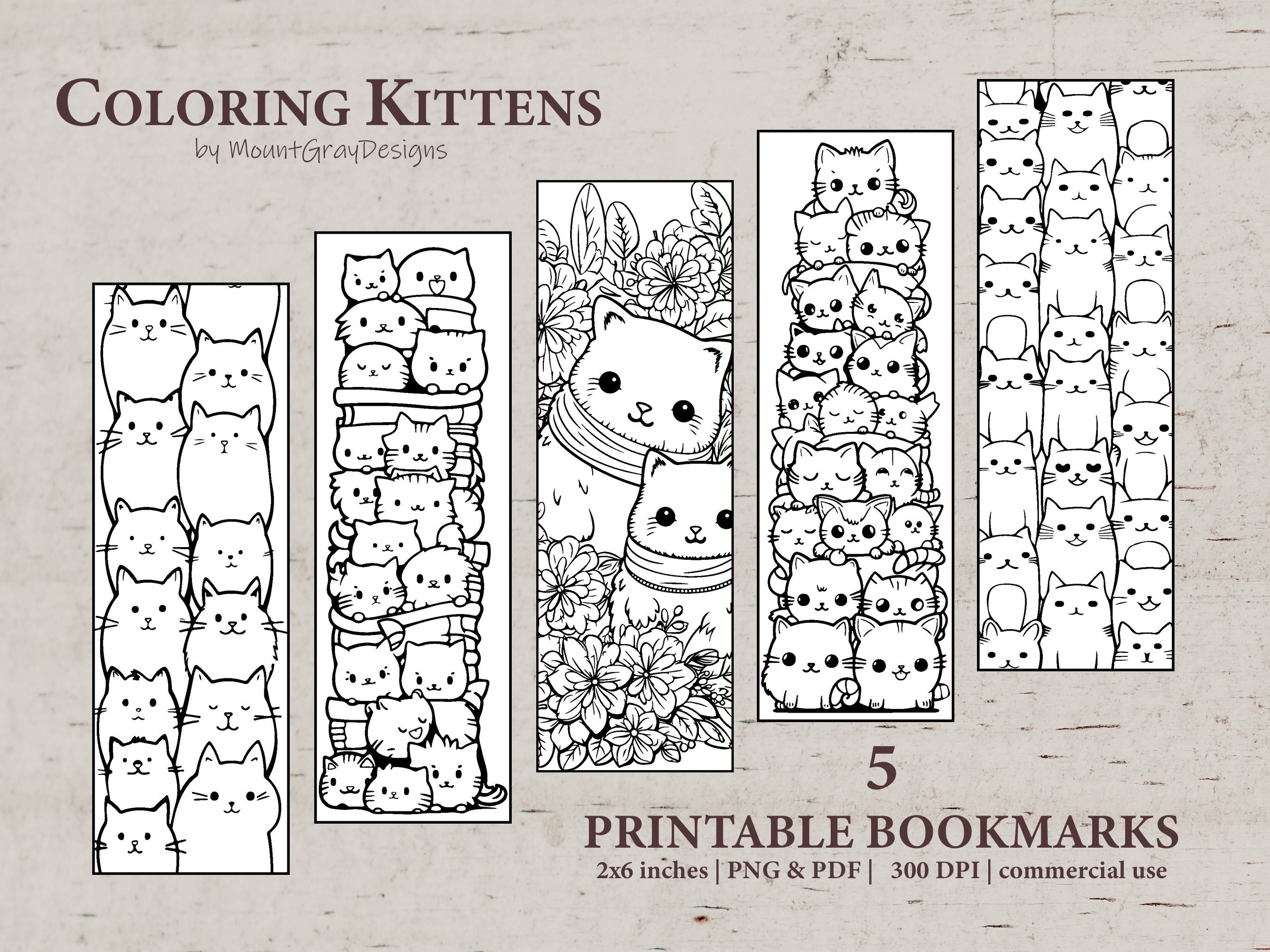 Cute Cats Printable Coloring Bookmarks PNG & PDF Bookmark - Etsy