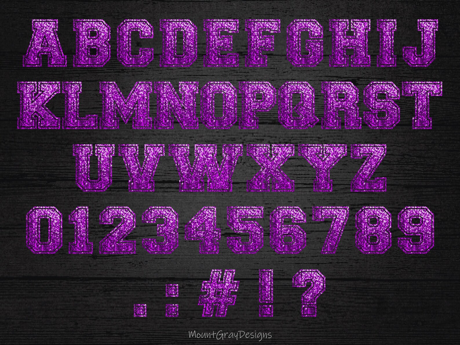 Purple Sequin Letters PNG Set, Sports Jersey College Varsity Font ...