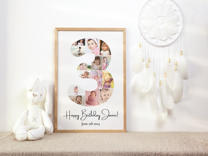 3rd Birthday Photo Collage Template, Custom Number Collage Canva Frame ...