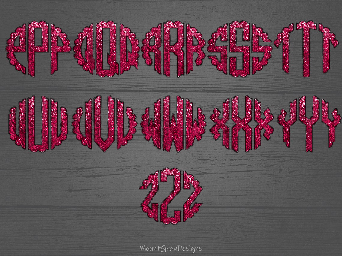 Scalloped Monogram PNG, Pink Faux Sequin Glitter Round Monogram, Doodle ...