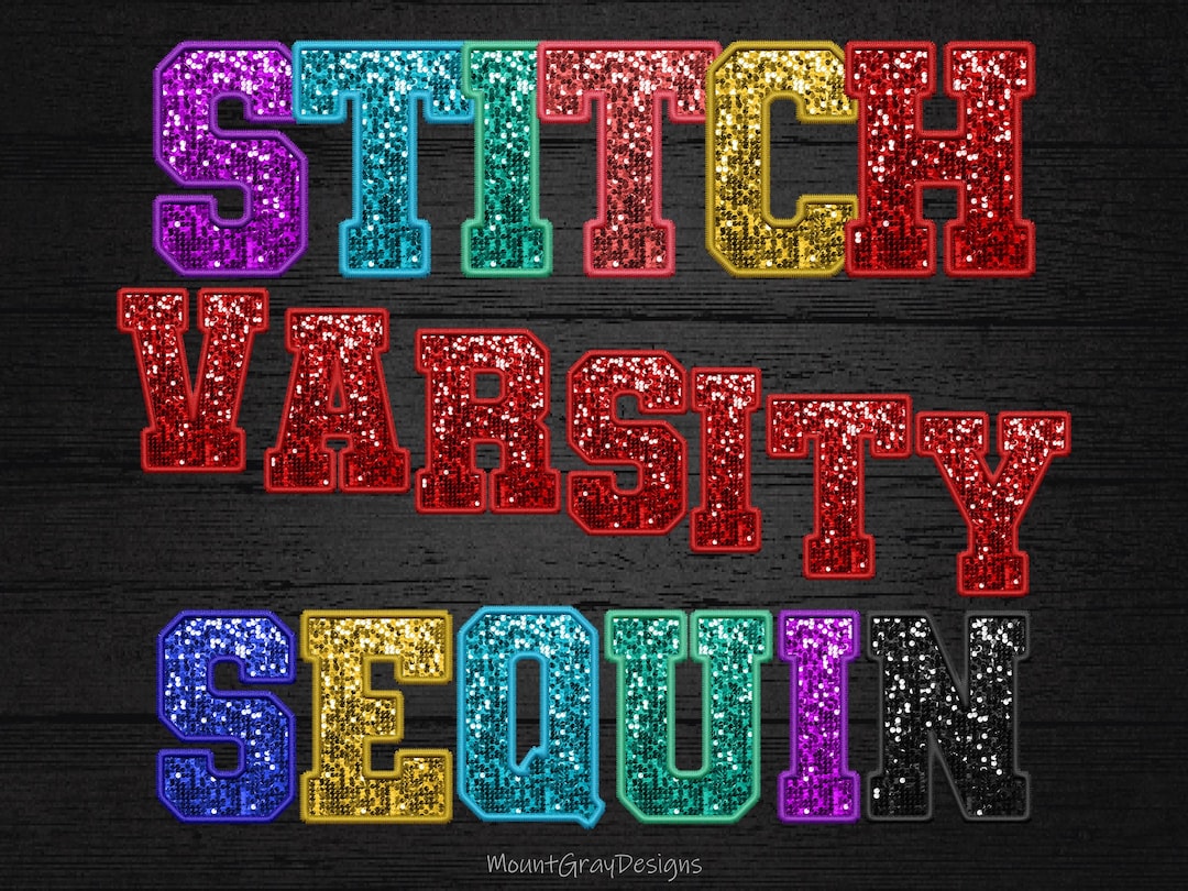 Sequin Varsity Faux Embroidery Letters PNG, Digital Stitch Sports ...