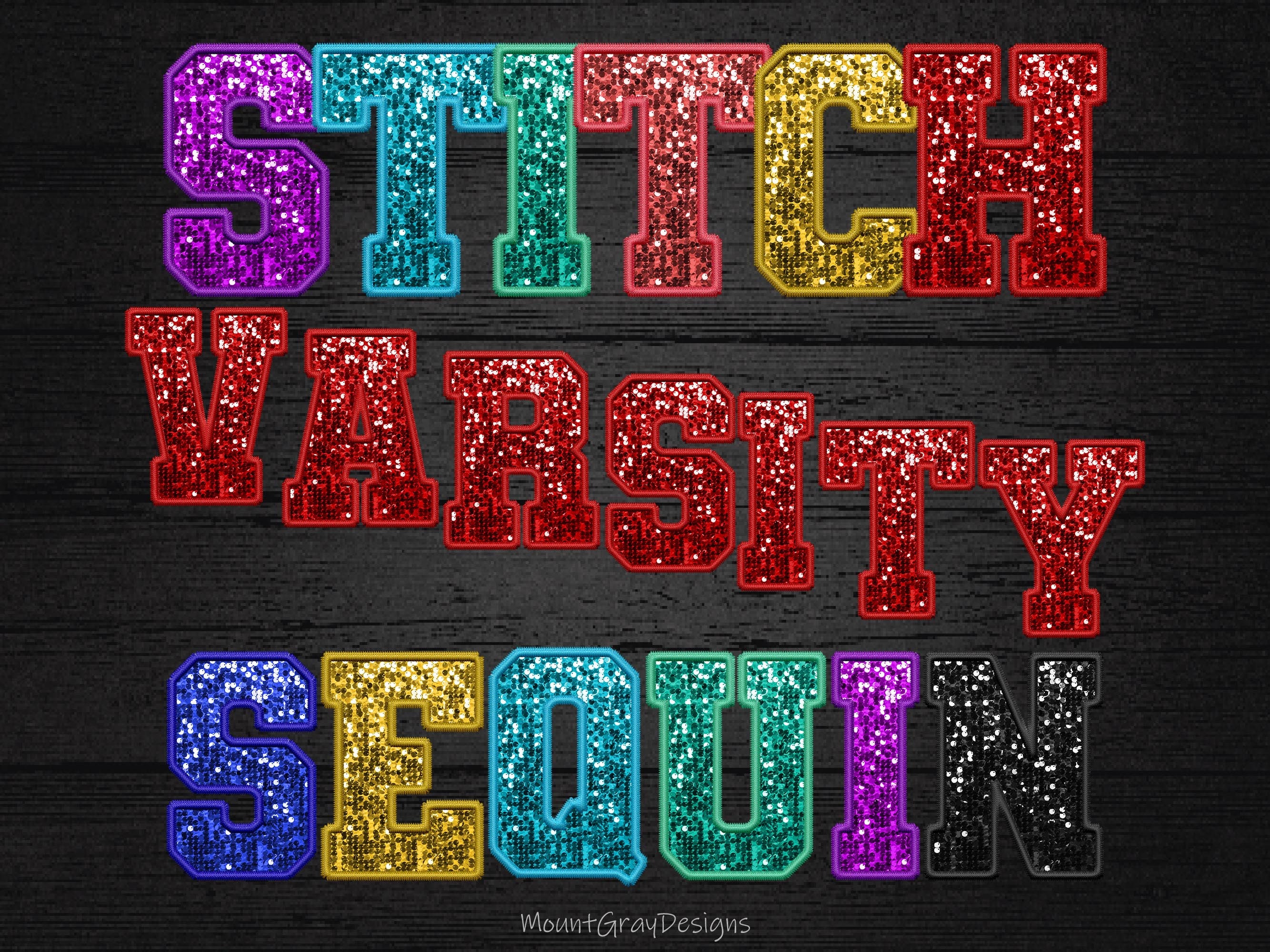 Sequin Varsity Faux Embroidery Letters PNG, Digital Stitch Sports ...