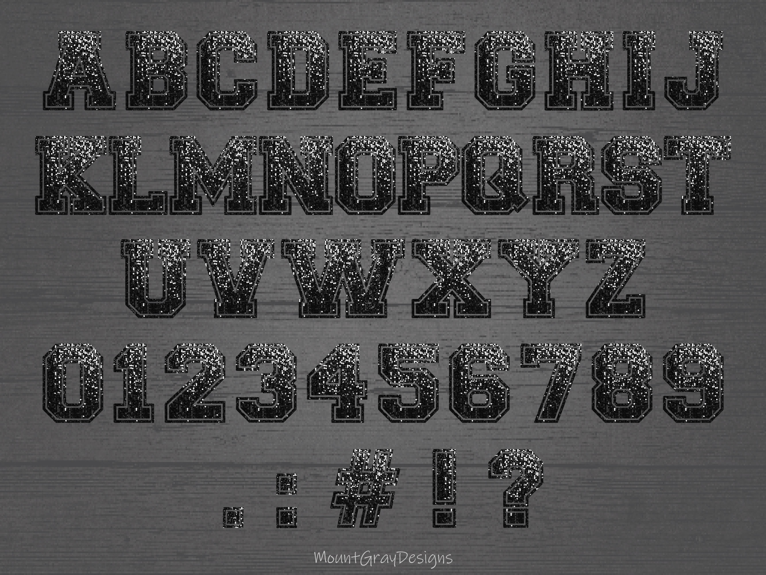 Sequin Letters PNG Alphabet Bundle, Black Varsity Letters and Numbers ...