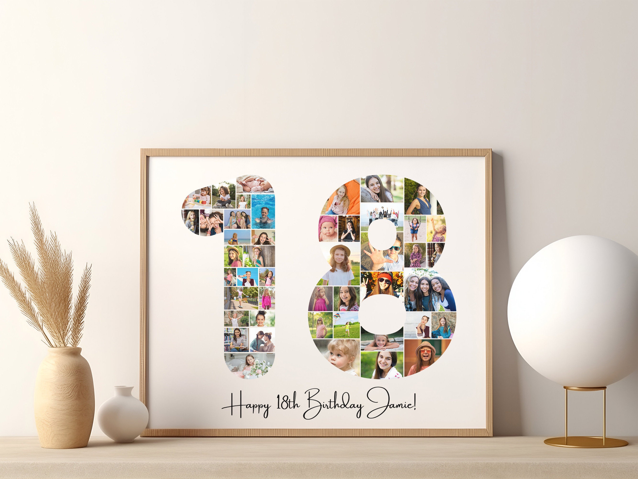 18th Birthday Photo Collage Template, Custom Number Collage Canva Frame ...
